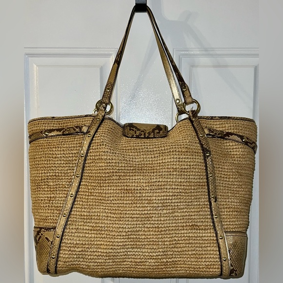 Coach | Bags | Coach Python Straw Natural Large Tote | Poshmark